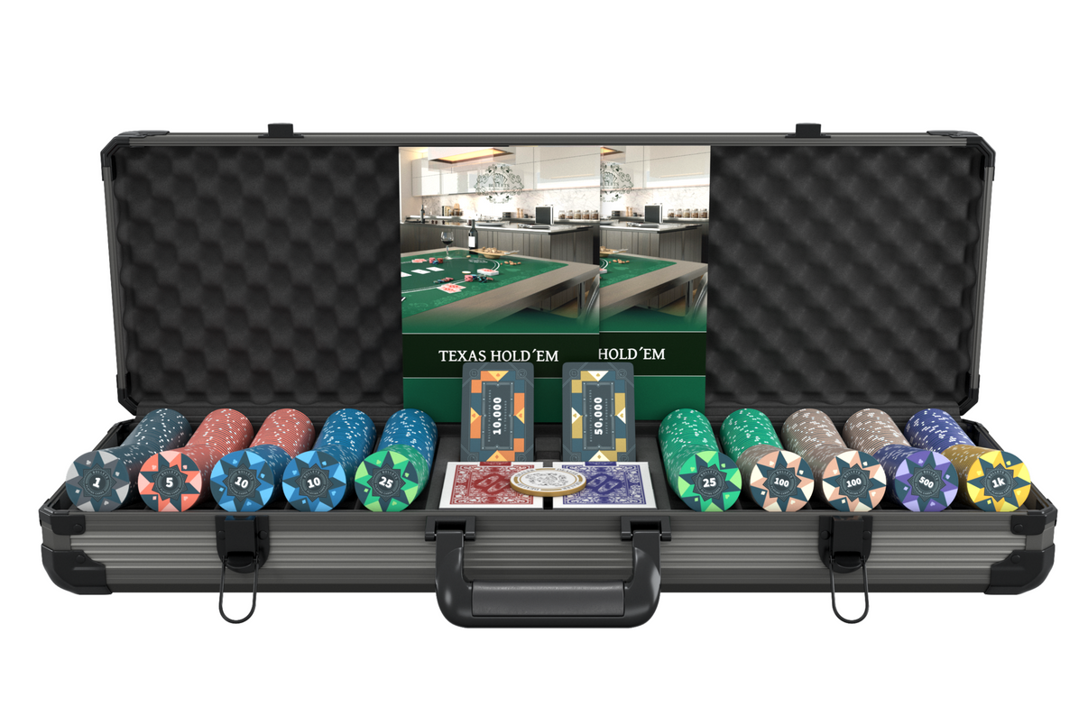 Poker Case with 500 Ceramic Poker Chips “Paulie” with Denominations ...