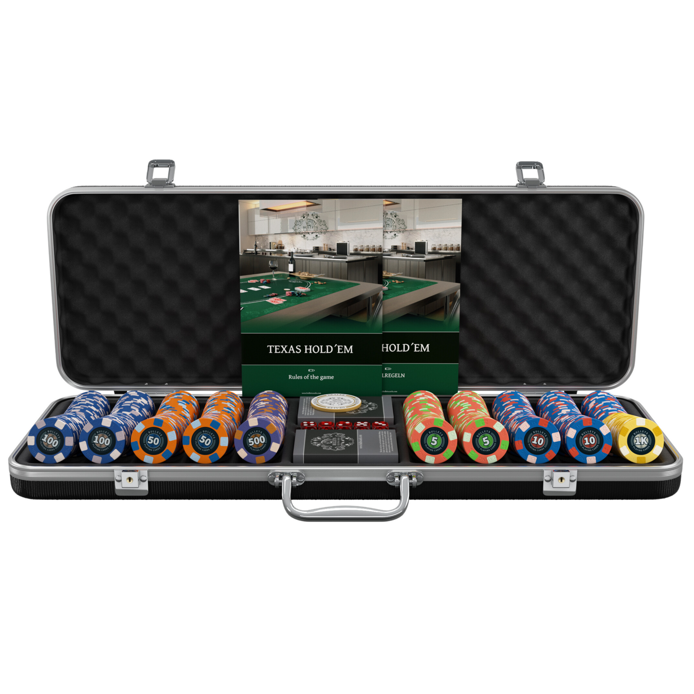 Poker Case with 500 Ceramic Poker Chips “Richie” with Denominations ...