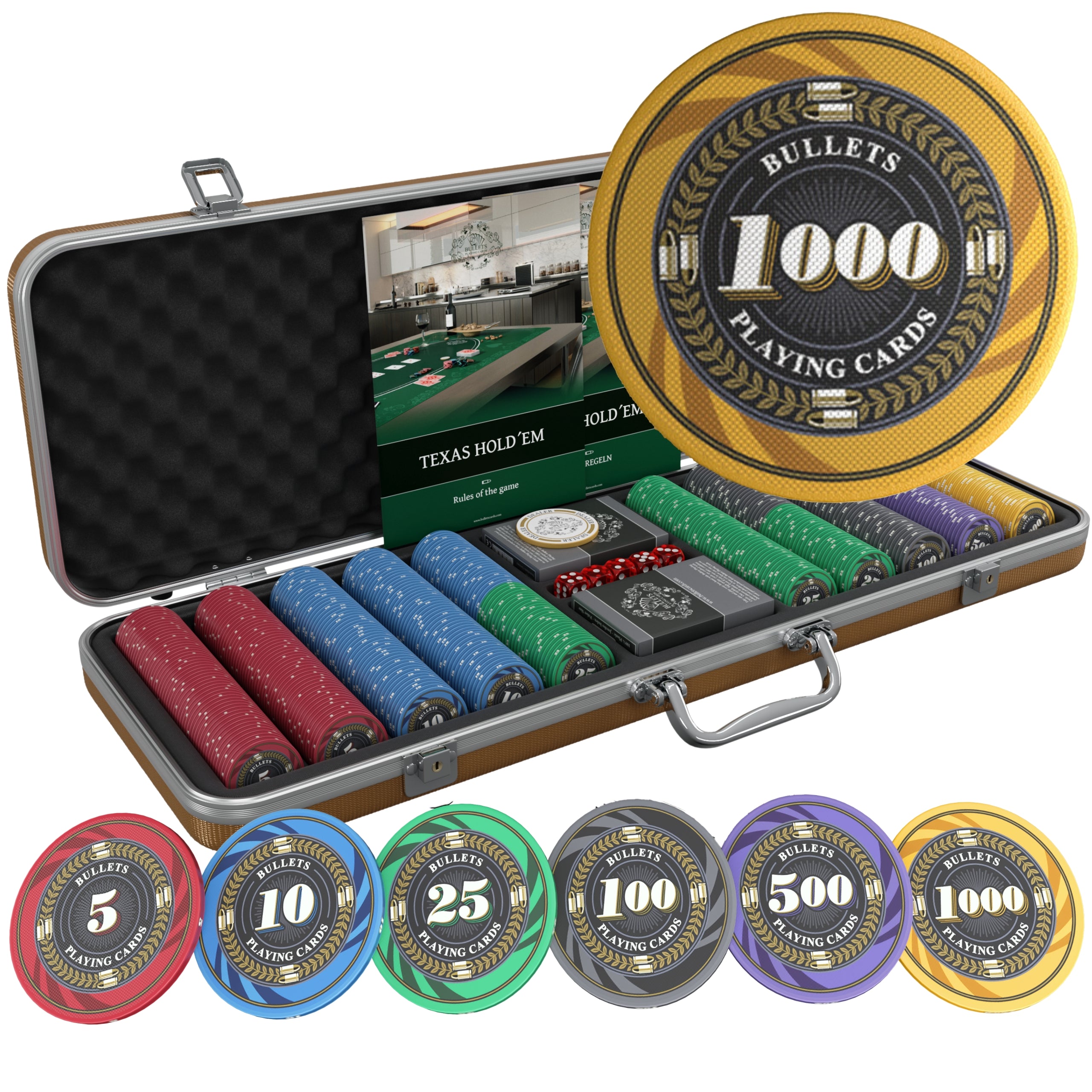 Poker Case with 500 Ceramic Chips “Silvio” with Denominations – Bullets ...
