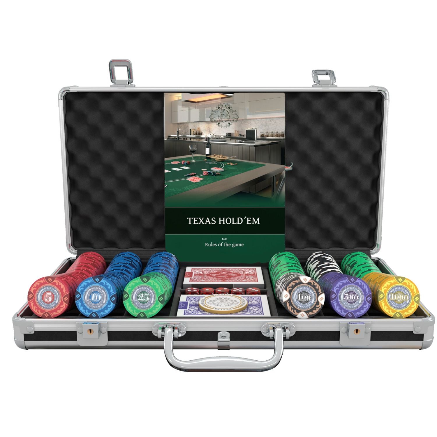 Poker Case with 300 Designer Clay Chips with Denominations – Bullets ...