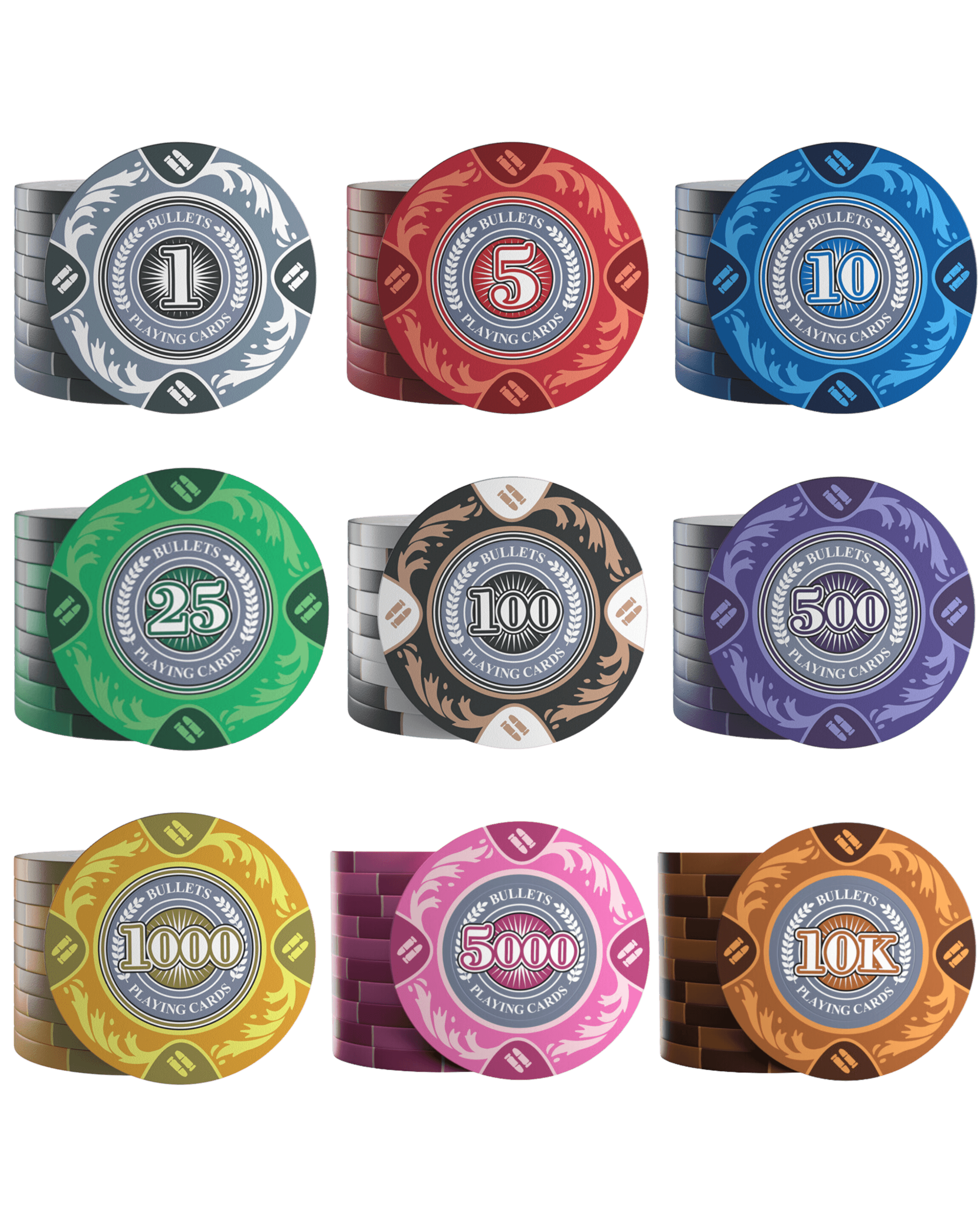 Clay Poker Chips “Tony” with Denominations – Roll of 20 | Bullets Card ...